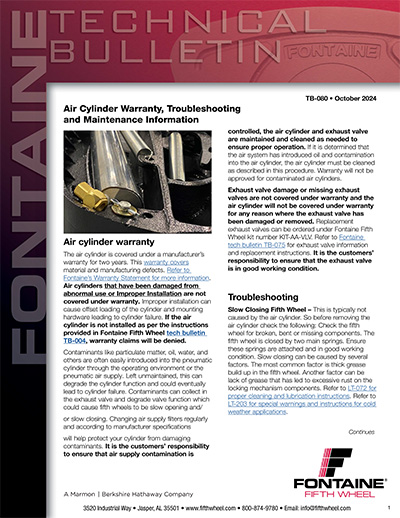 Fontaine Fifth Wheel -- Heavy Duty and Weight Savings No-Slack Fifth Wheels